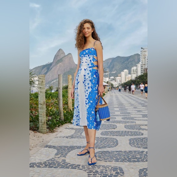 FARM Rio | Dresses | Farm Rio Flower Stripes Midi Dress | Poshmark